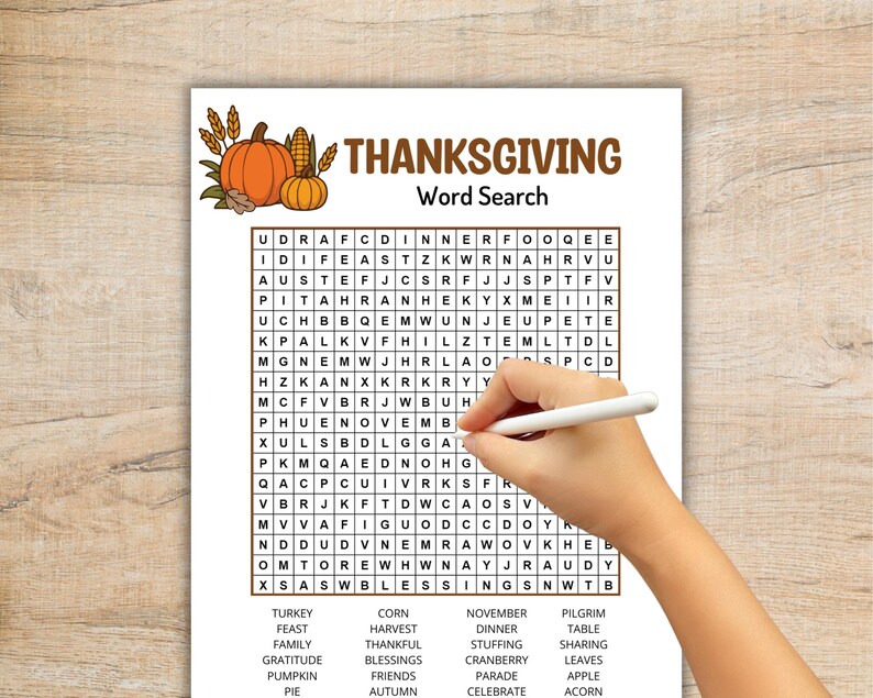 Thanksgiving Printable Word Search, Kids Activity Page, Classroom ...