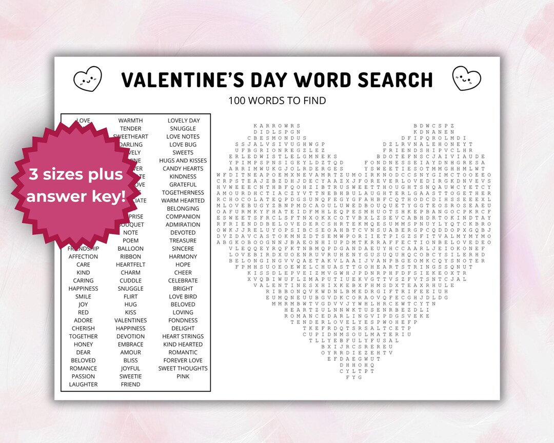 Giant Valentine's Day Word Search Printable, Senior Games, Team ...