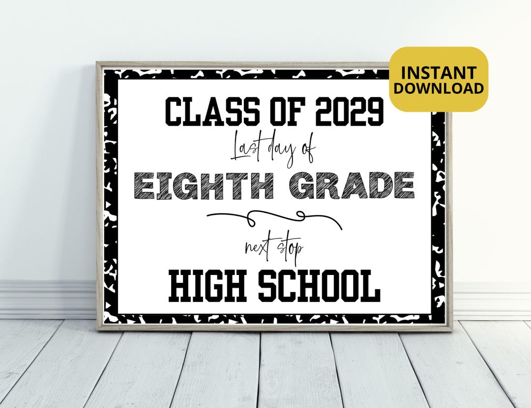 Last Day of 8th Grade Sign Printable, Class of 2029, End of School Year ...