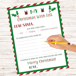 Christmas Wish List for Kids Printable, Letters to Santa, Simple ...
