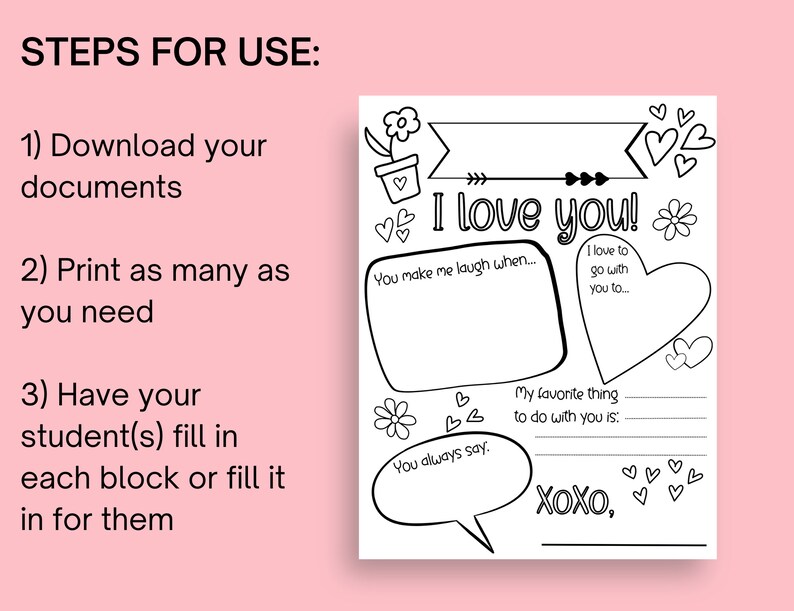 Why I Love You Printable Activity for Kids, Valentines Day Gift From ...