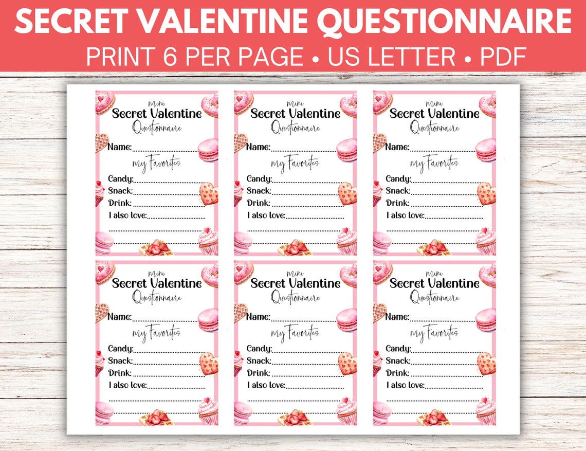 Secret Valentine Mini Questionnaire, Valentine Party Gift Game, Secret ...