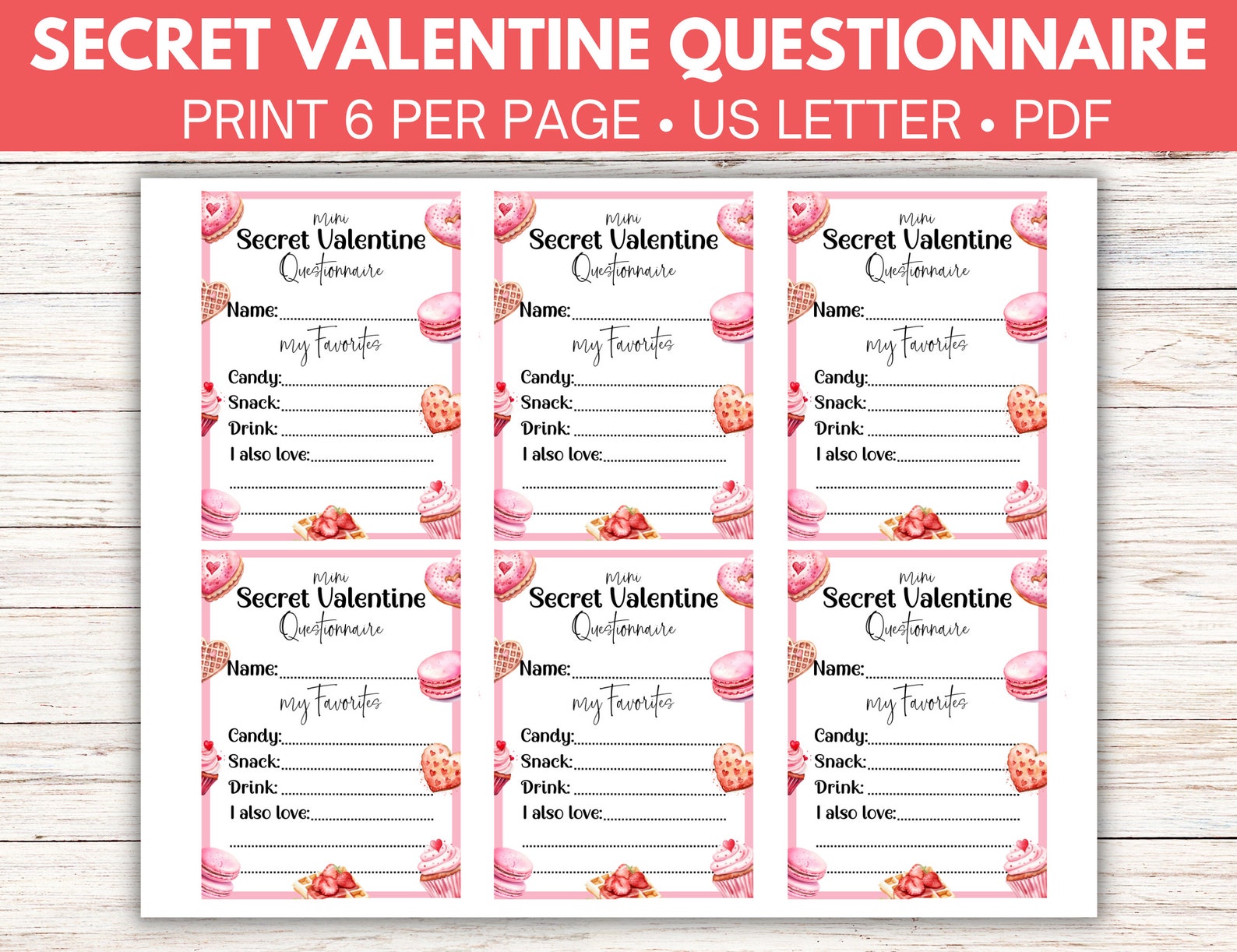 Secret Valentine Mini Questionnaire, Valentine Party Gift Game, Secret ...