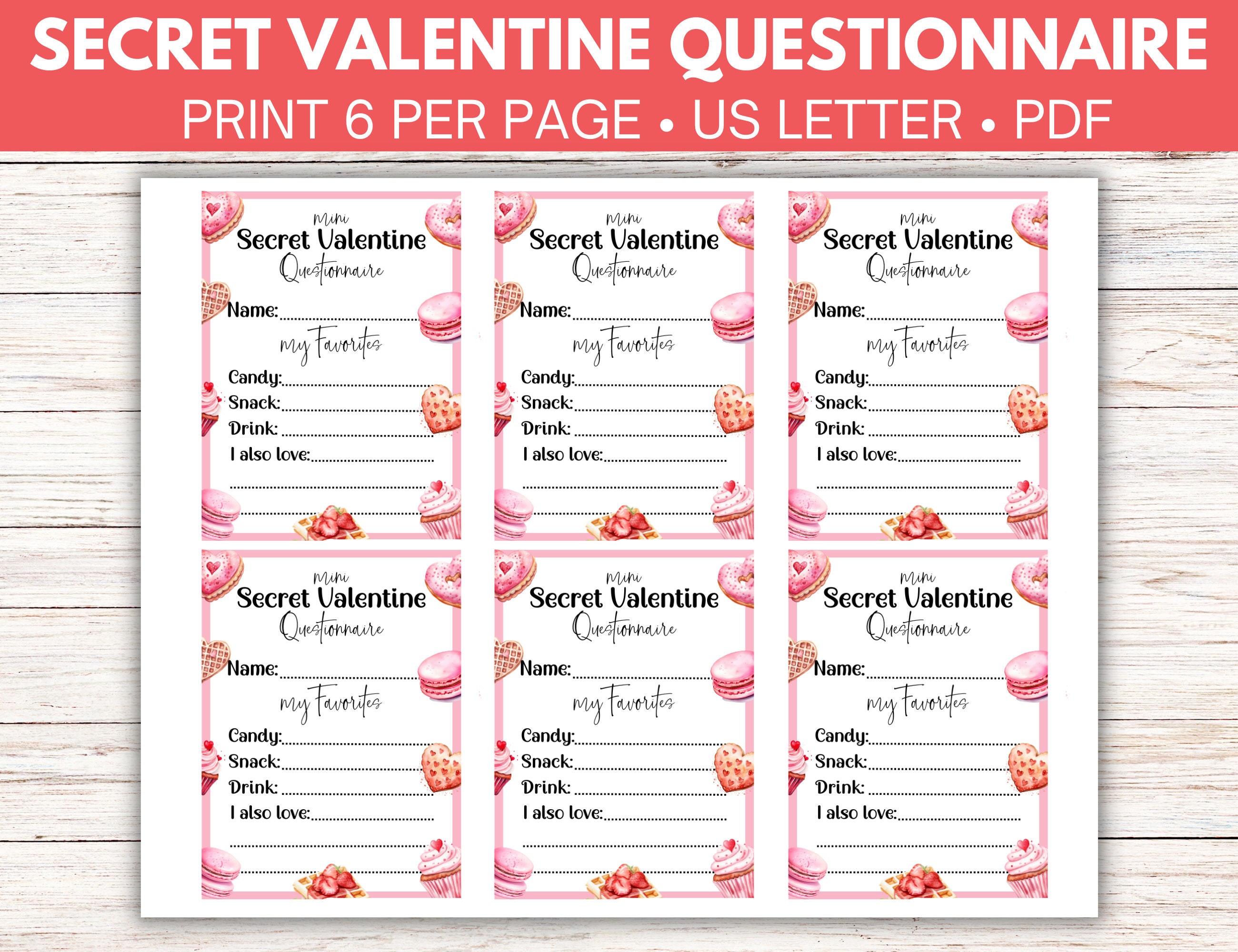 Secret Valentine Mini Questionnaire, Valentine Party Gift Game, Secret ...