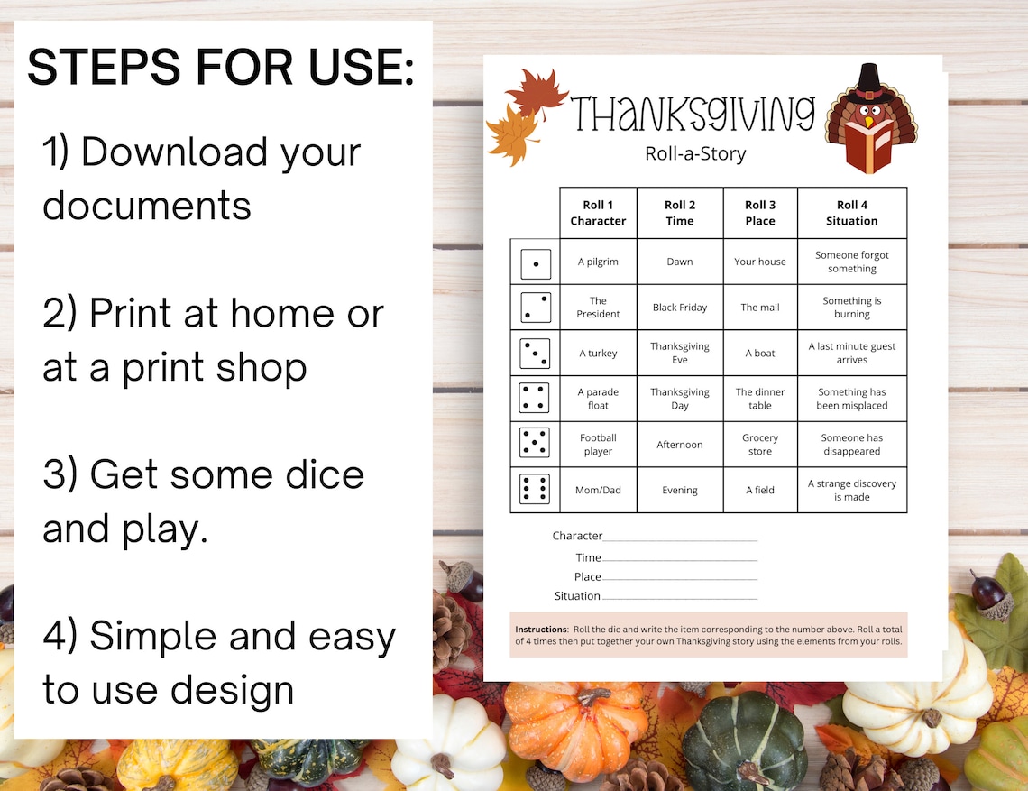 Thanksgiving Roll a Story Dice Game, Thanksgiving Classroom Games ...
