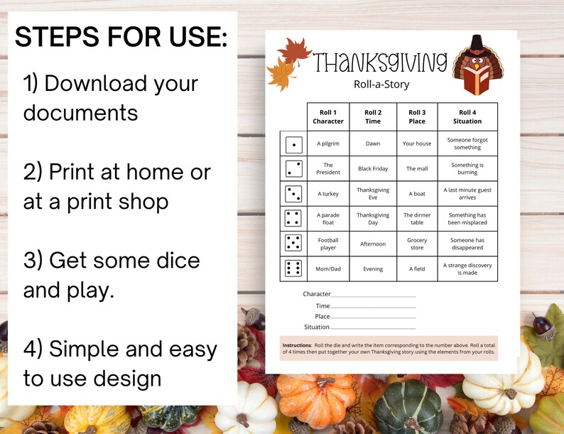Thanksgiving Roll a Story Dice Game, Thanksgiving Classroom Games ...