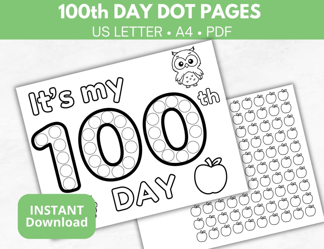 100th Day of School Dot Marker Coloring Pages, 100 Days of School ...