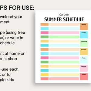 Kids Summer Schedule Template, Editable Kids Routine Chart, Fillable ...