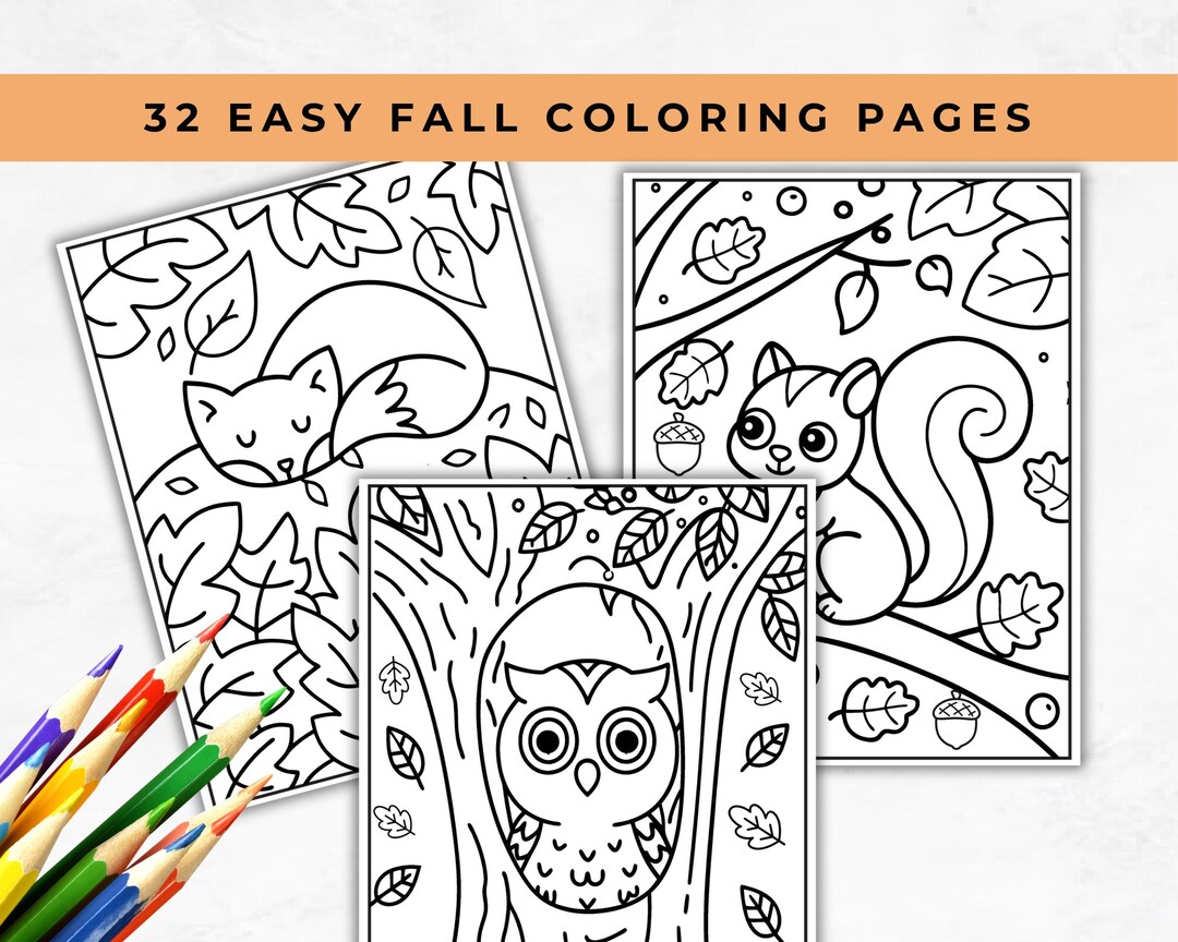 Cute Fall Animal Coloring Pages Printable for Kids, Autumn Leaves ...