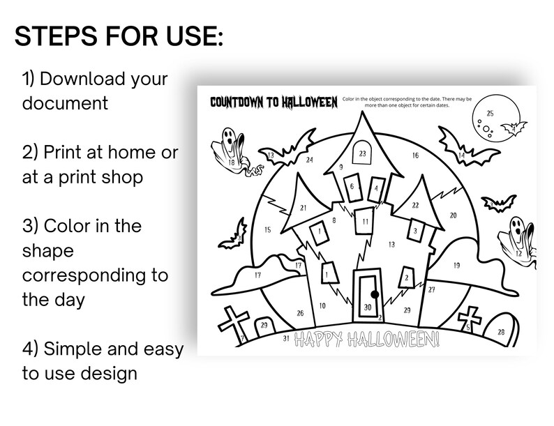 Printable Halloween Countdown Calendar, Halloween Color by Number, Kids ...