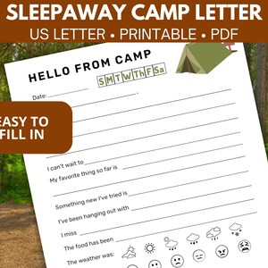 Printable Fill in Camp Letter, Letter From Camp, Hello From Camp PDF ...