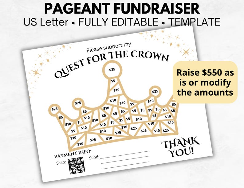 Pageant Fundraiser Template, QR Code, Editable Fill My Crown Form ...