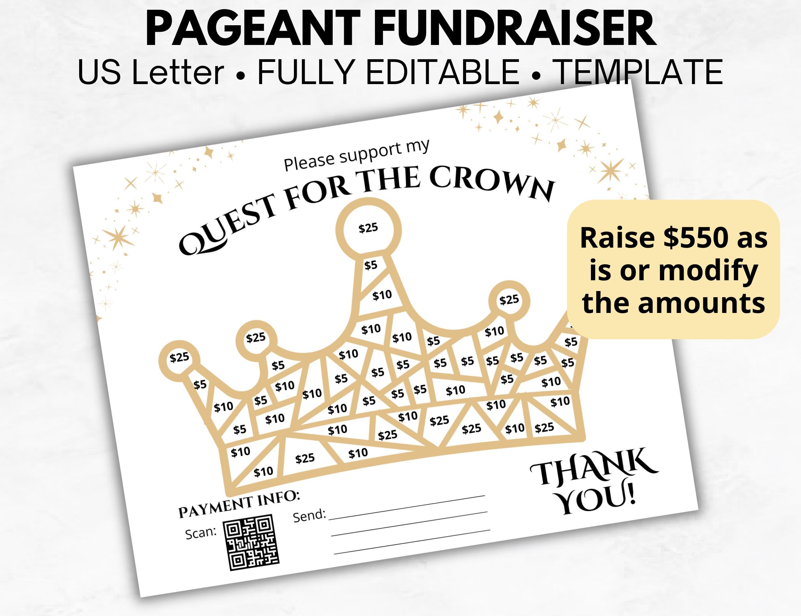 Pageant Fundraiser Template, QR Code, Editable Fill My Crown Form ...