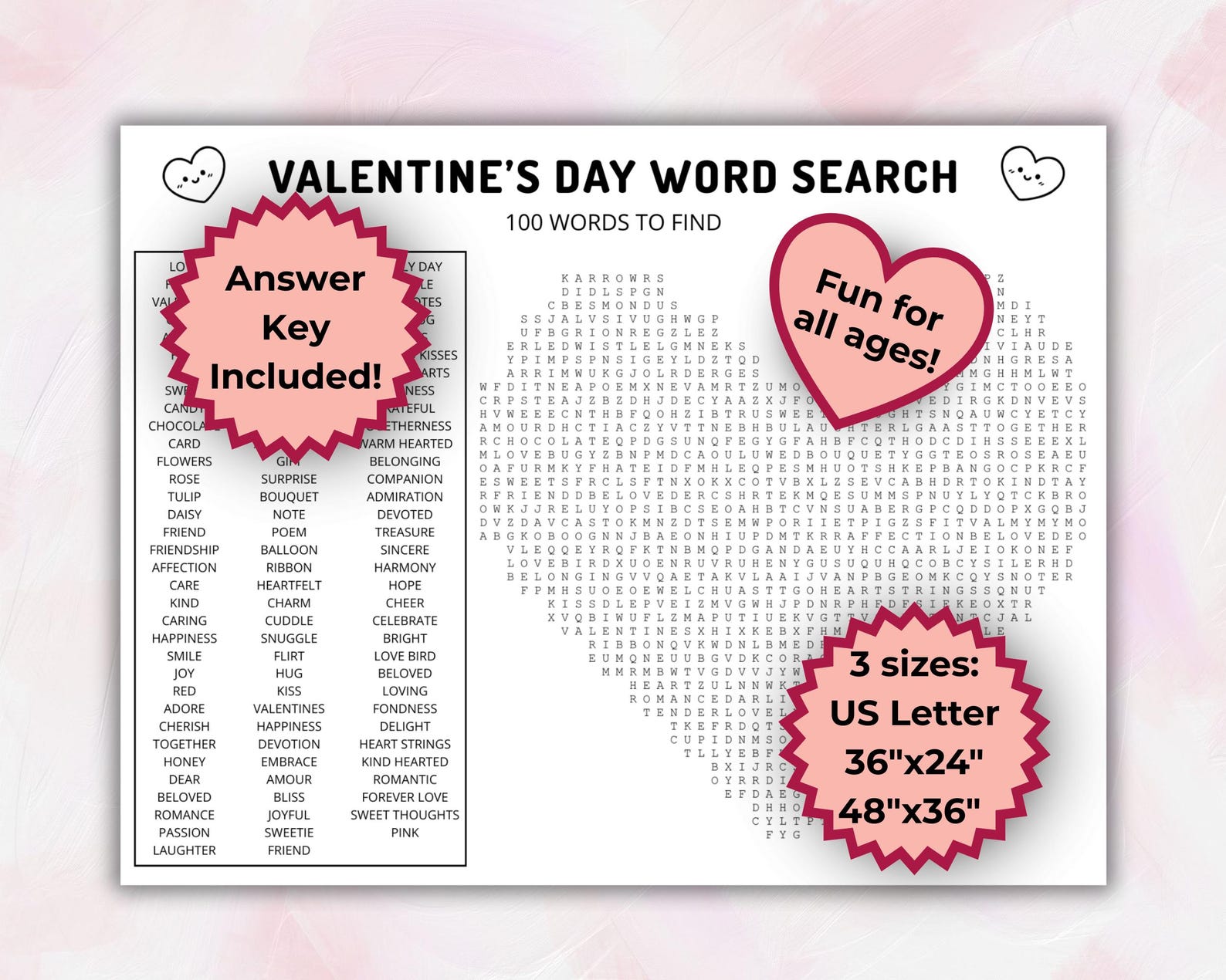 Giant Valentine's Day Word Search Printable, Senior Games, Team ...