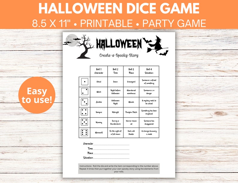 Halloween Party Dice Game, Kids Halloween Activity, Halloween Story ...