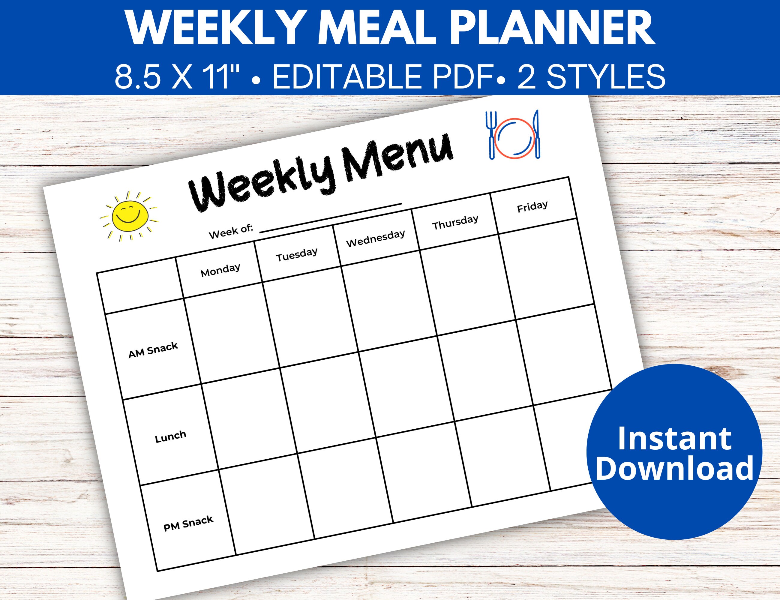 Weekly Menu Template for Daycare, Home Daycare Meal Planning Form ...
