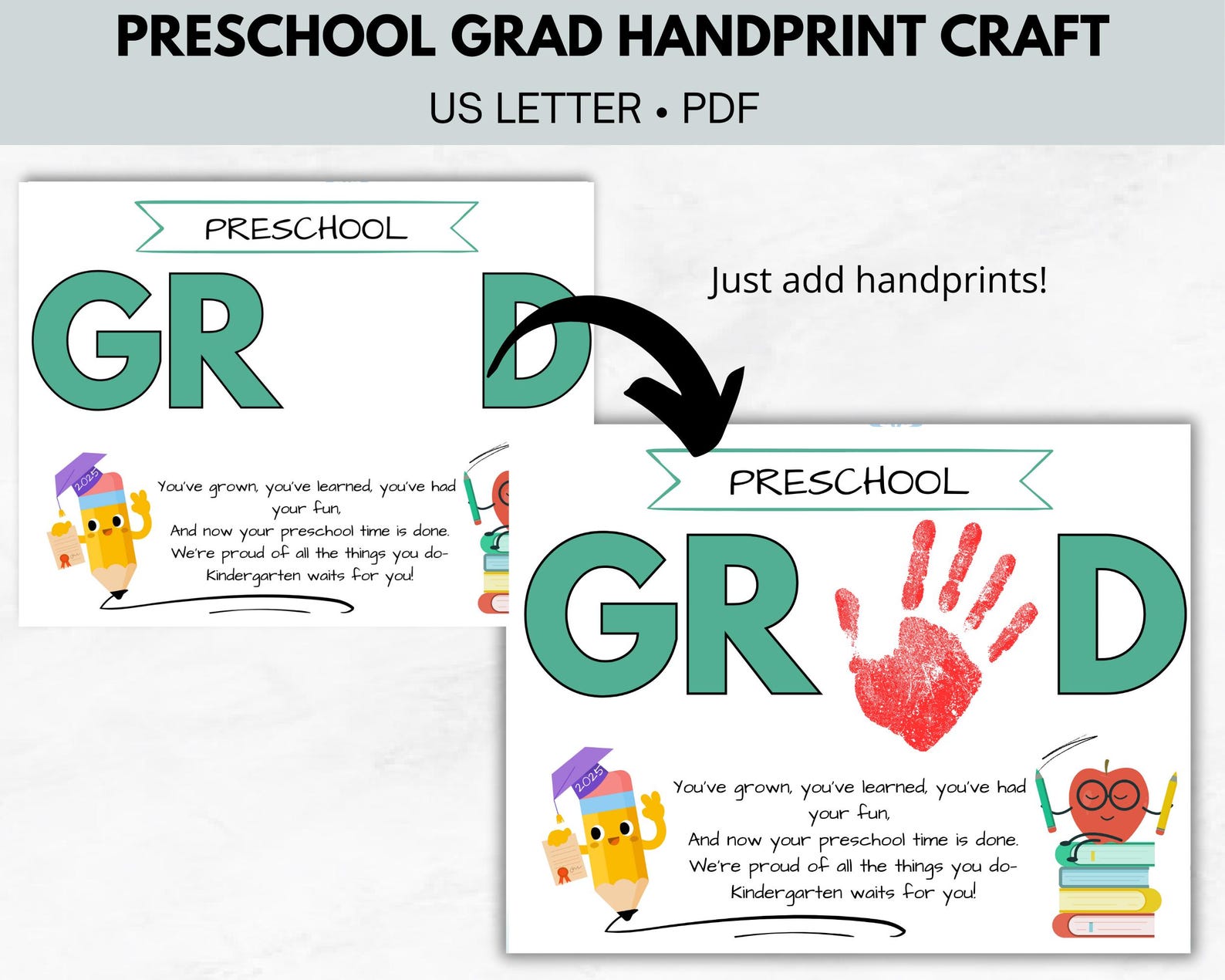 Preschool Graduation Handprint Art, Printable Preschool Keepsake, Last ...