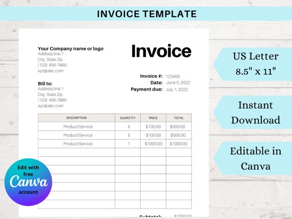Invoice Template Printable Small Business Order Form - Etsy