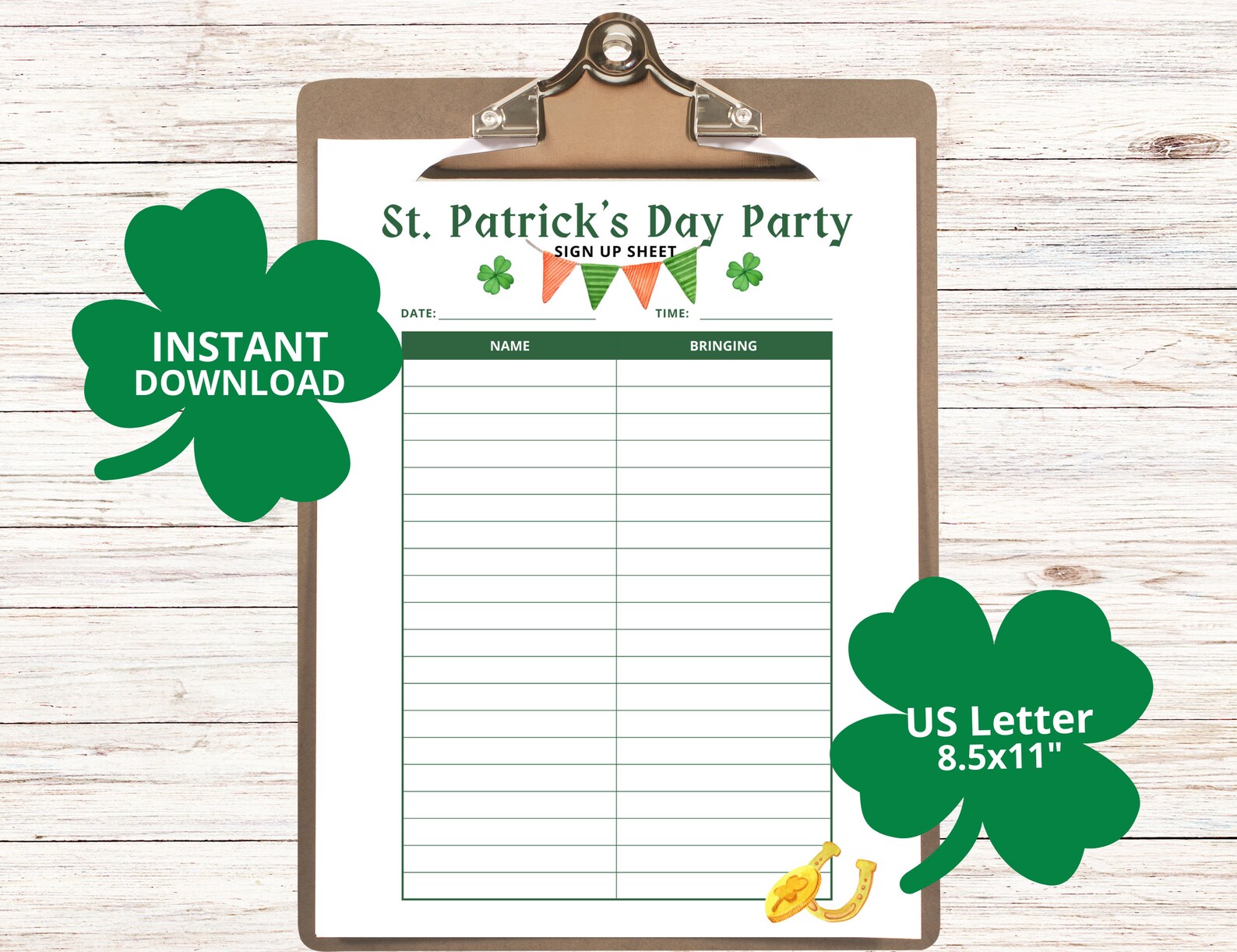 St Patrick's Day Sign up Sheet, Potluck Sign up Sheet, Printable Kids ...