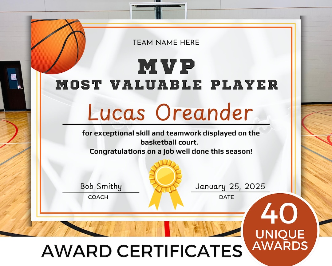 Basketball Certificate Template, Editable Awards, Team Recognition ...