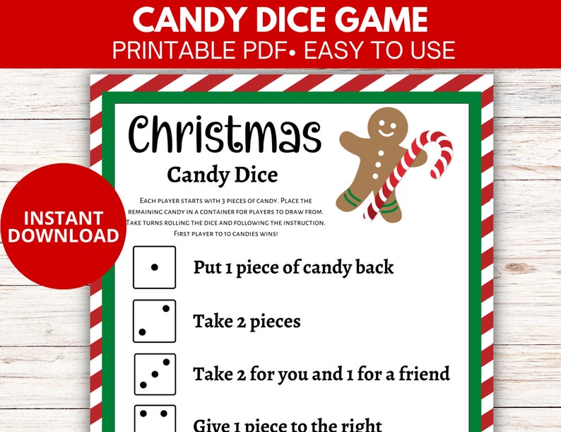 Christmas Candy Dice Game Printable, Fun Christmas Game for Kids ...