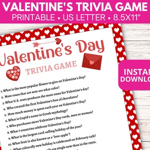 Valentine's Trivia Printable, Valentine Party Printables for Kids ...