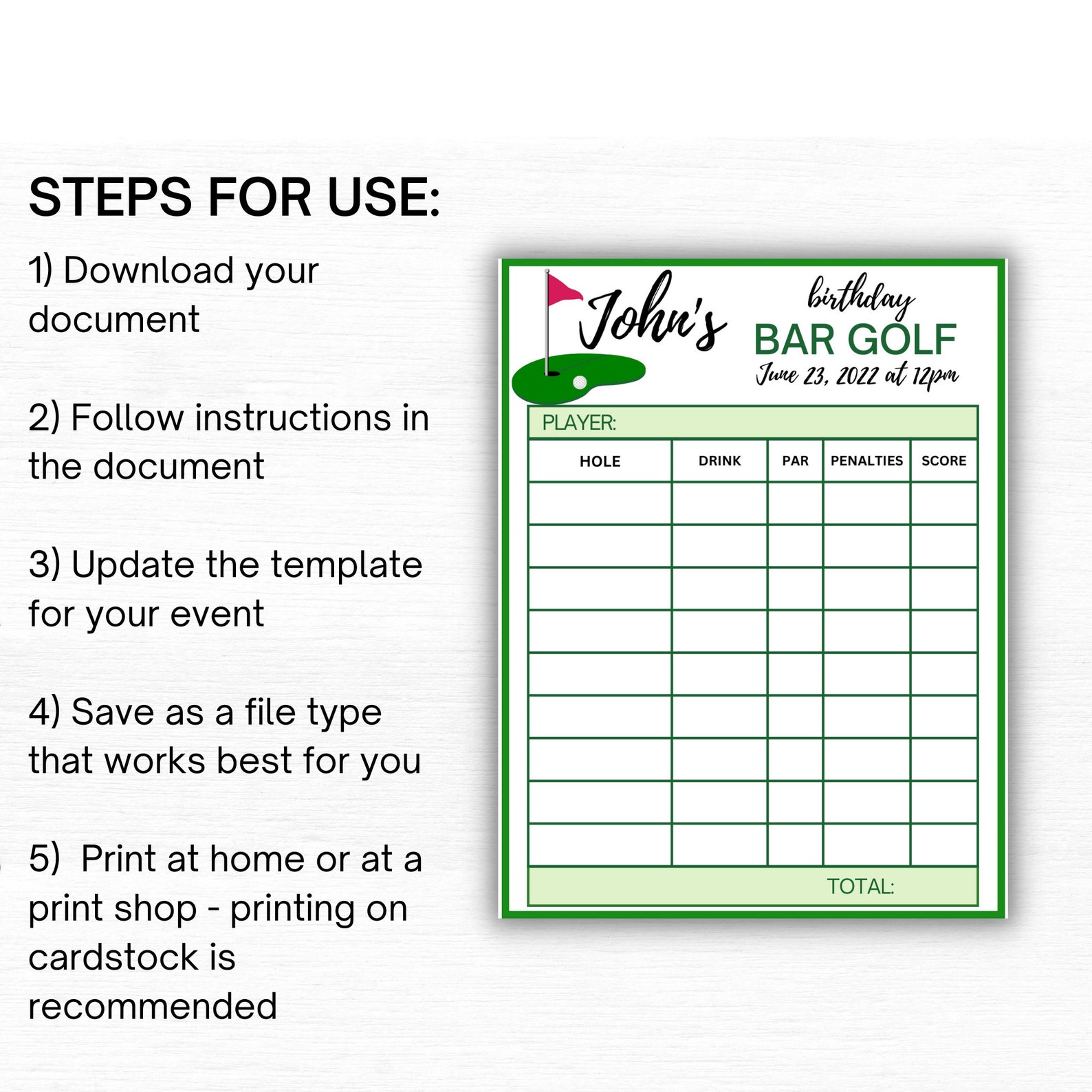 Bar Golf Scorecard Template Editable in Canva, Golf Themed Pub Crawl ...