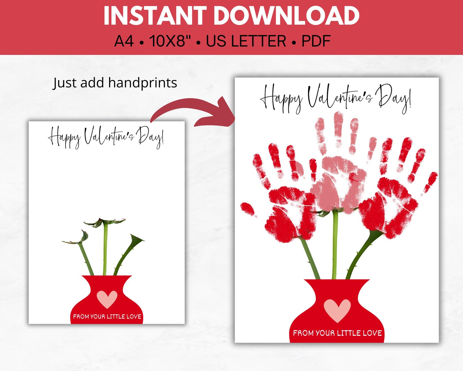 Valentines Day Handprint Craft, Kids Winter Handprint Art, Printable ...