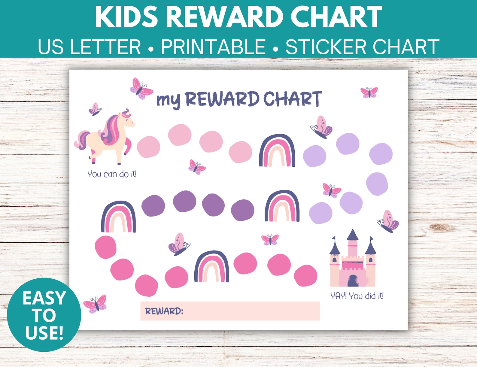 Unicorn Kids Reward Chart, Toddler Behavior Chart, Unicorn Rainbow ...