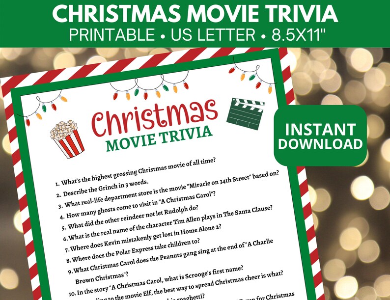 Christmas Movie Printable Trivia Questions, Holiday Movie Game ...