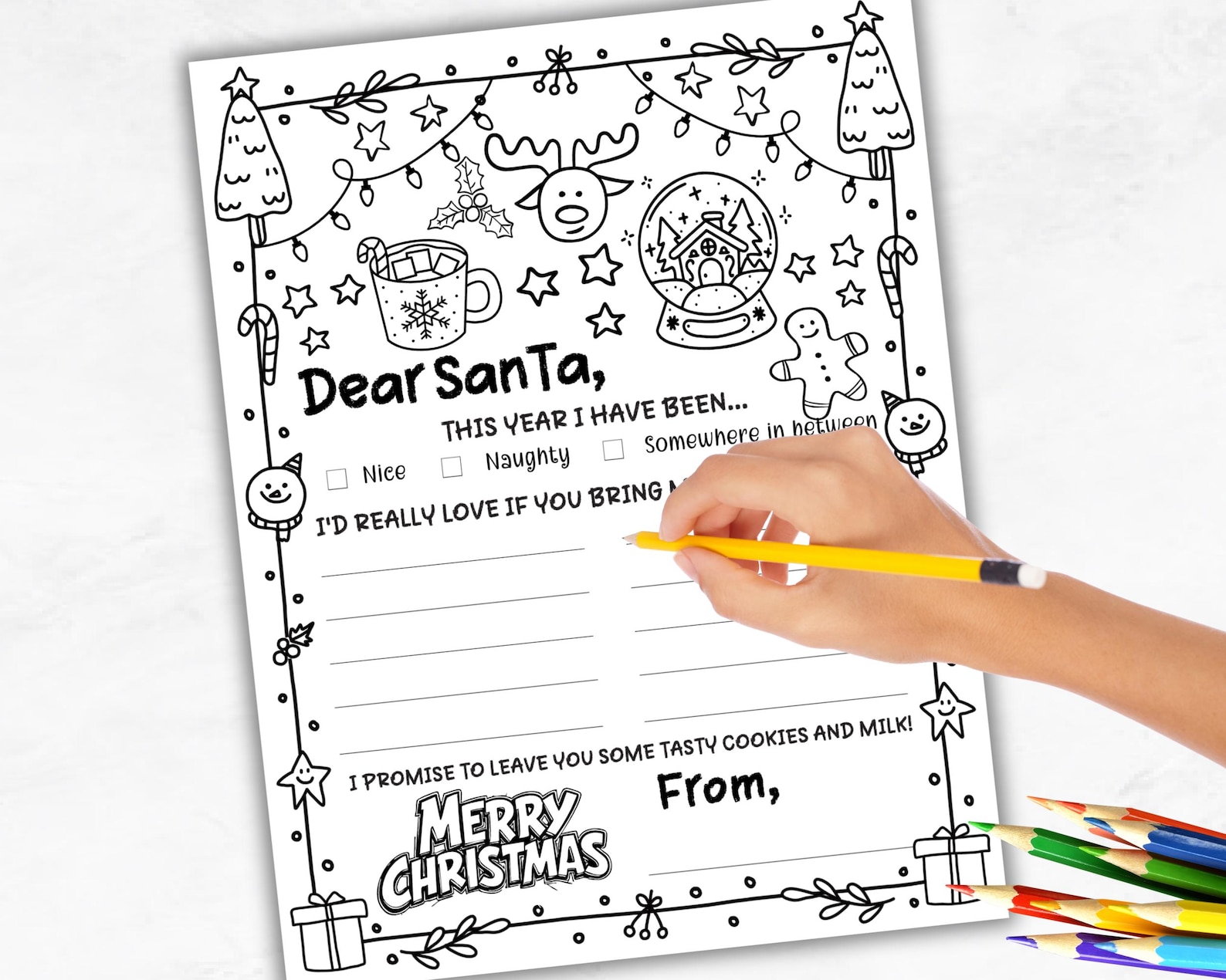 Christmas Wish List Coloring Page for Kids, Printable Letter to Santa ...
