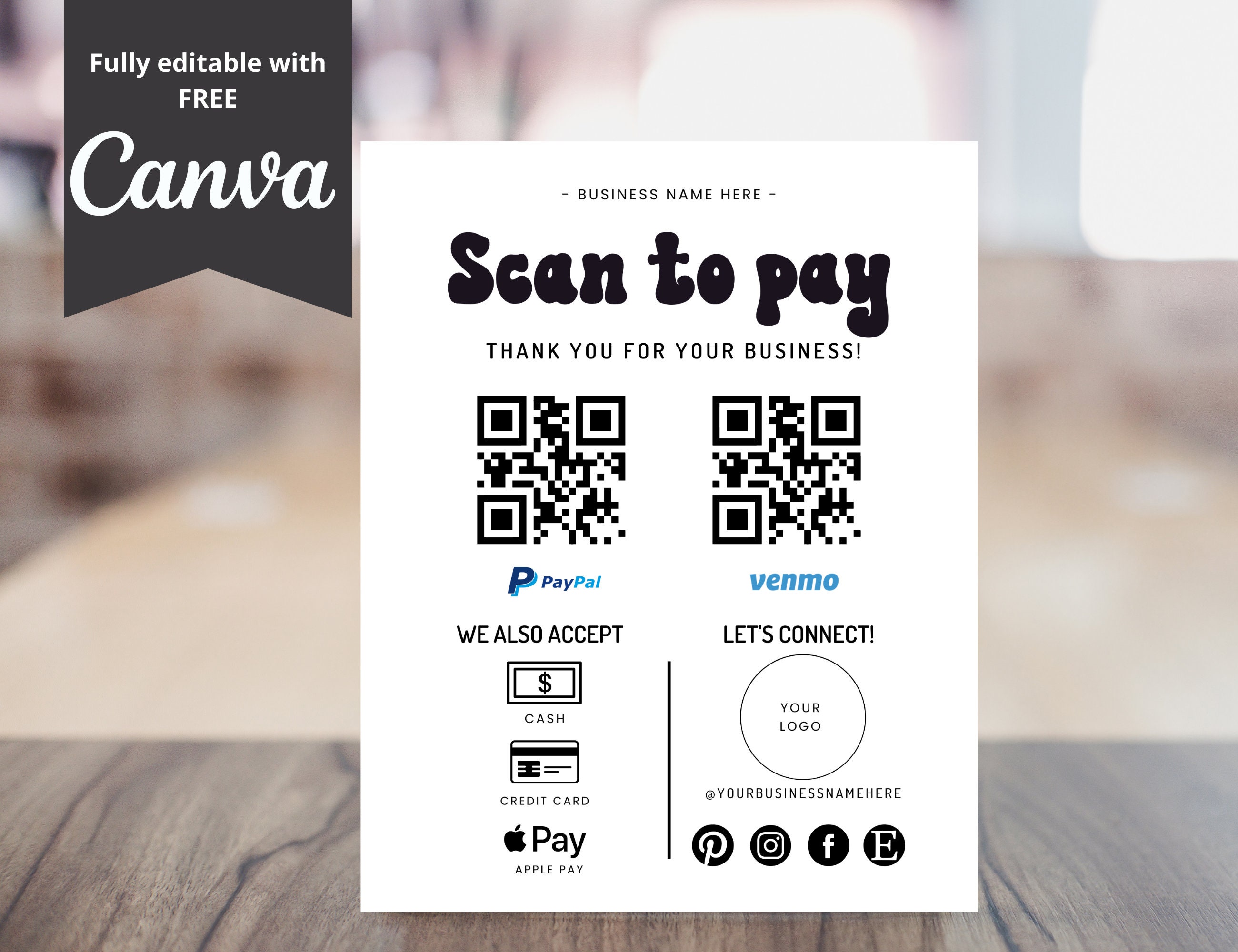 Retro Payment Method Sign Template, Editable Scan to Pay Sign, QR Code ...