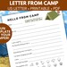 Printable Fill in Camp Letter, Letter From Camp, Hello From Camp PDF ...