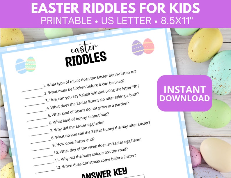 Kids Easter Riddles Printable, Easter Party Printable Riddles for Kids ...
