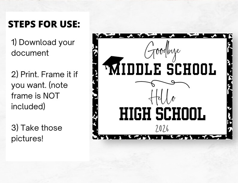 Goodbye Middle School Hello High School Sign, 8th Grade Graduation ...