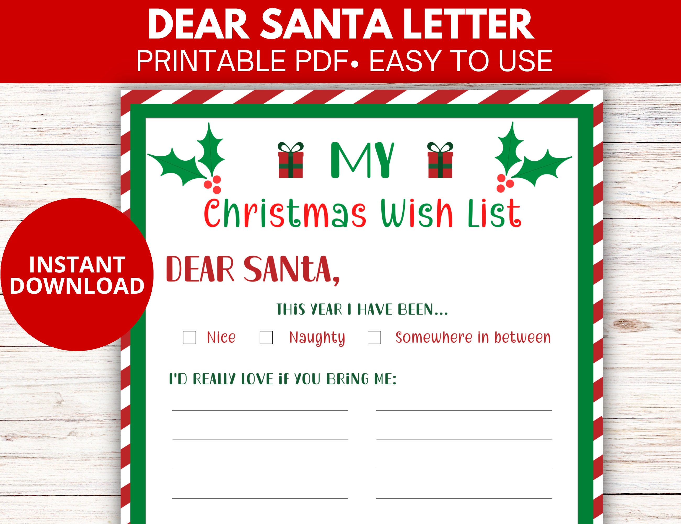 Christmas Wish List for Kids Printable, Letters to Santa, Simple ...