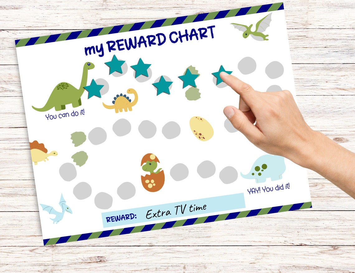Dinosaur Kids Reward Chart, Reading Reward Chart, Sticker Chart, Dino ...
