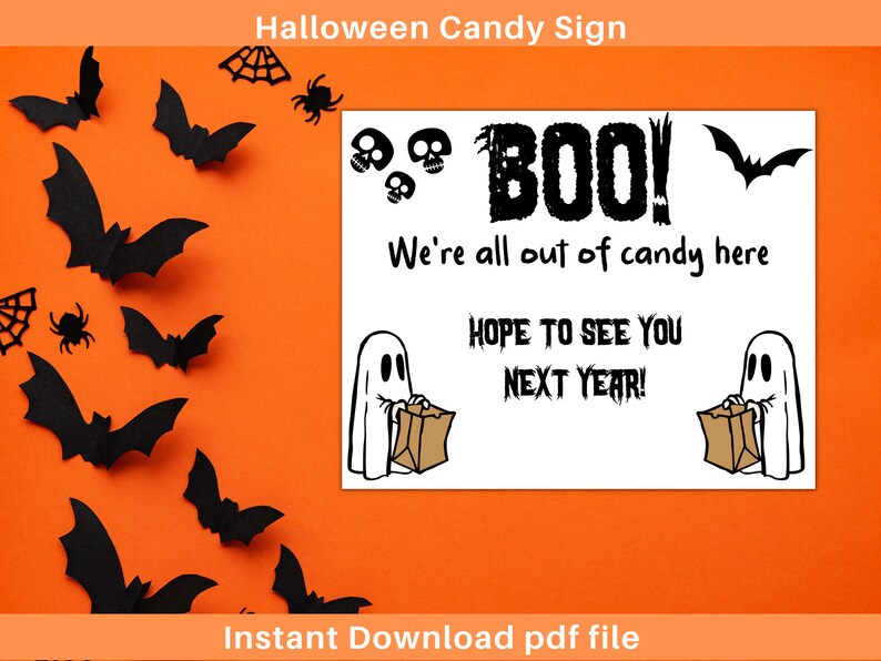 Halloween Out of Candy Sign, Trick or Treat Sign, Halloween Door Sign ...