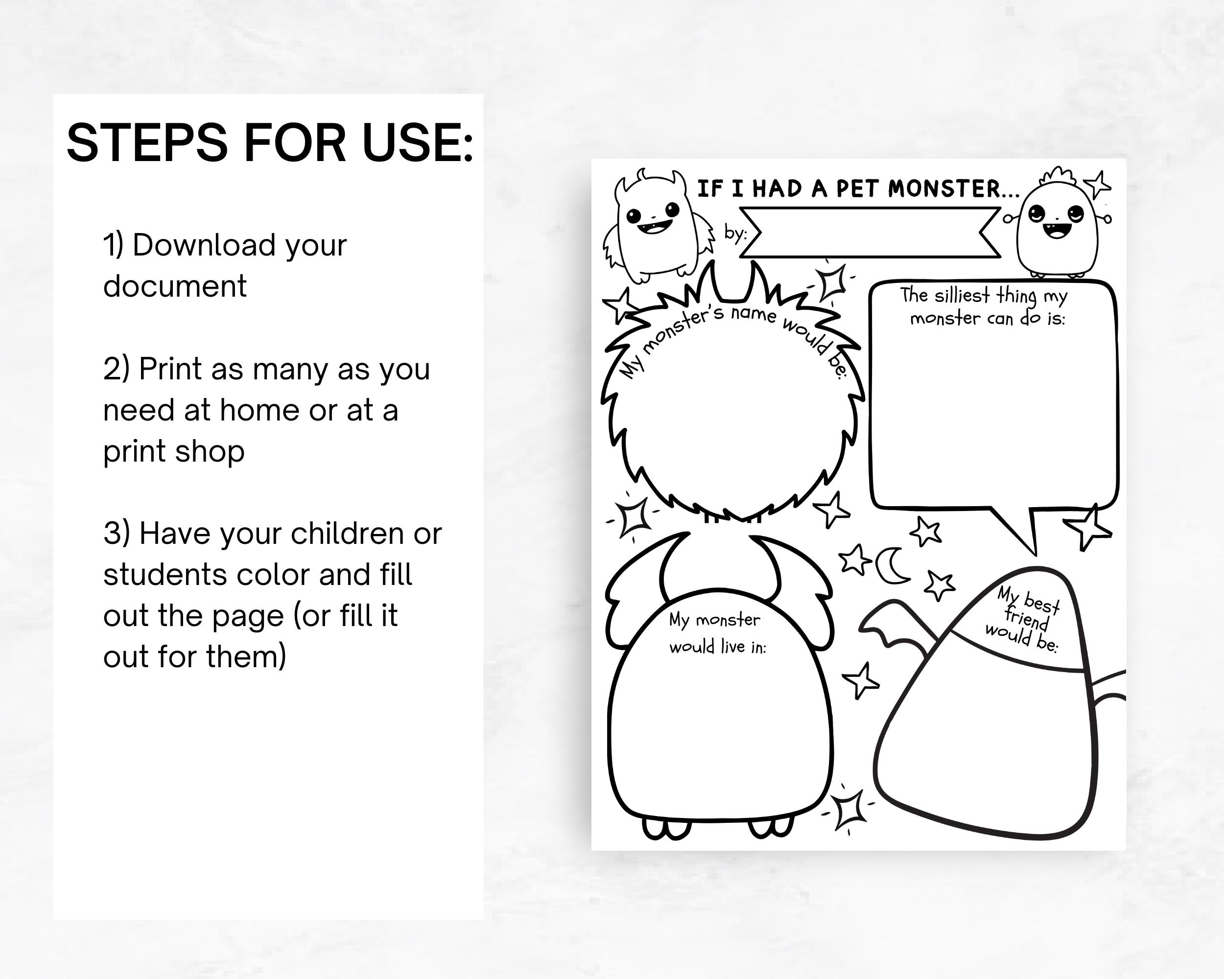 Cute Halloween Monster Printable, Kids Activity, If I Had a Pet Monster ...