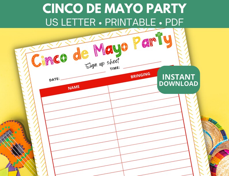Sign up Sheet Template for Cinco De Mayo Party, Mexican Food Potluck ...