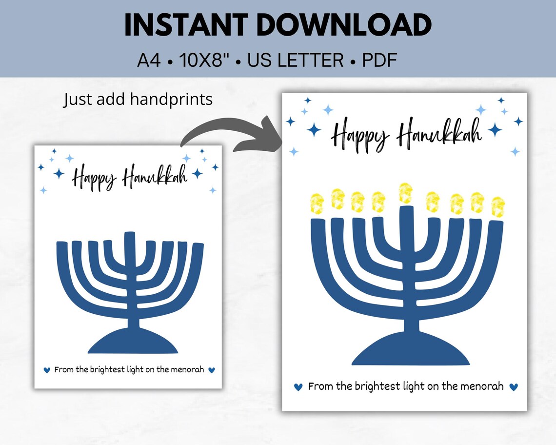 Hanukkah Handprint Craft Printable, Hebrew School Activity, Menorah ...