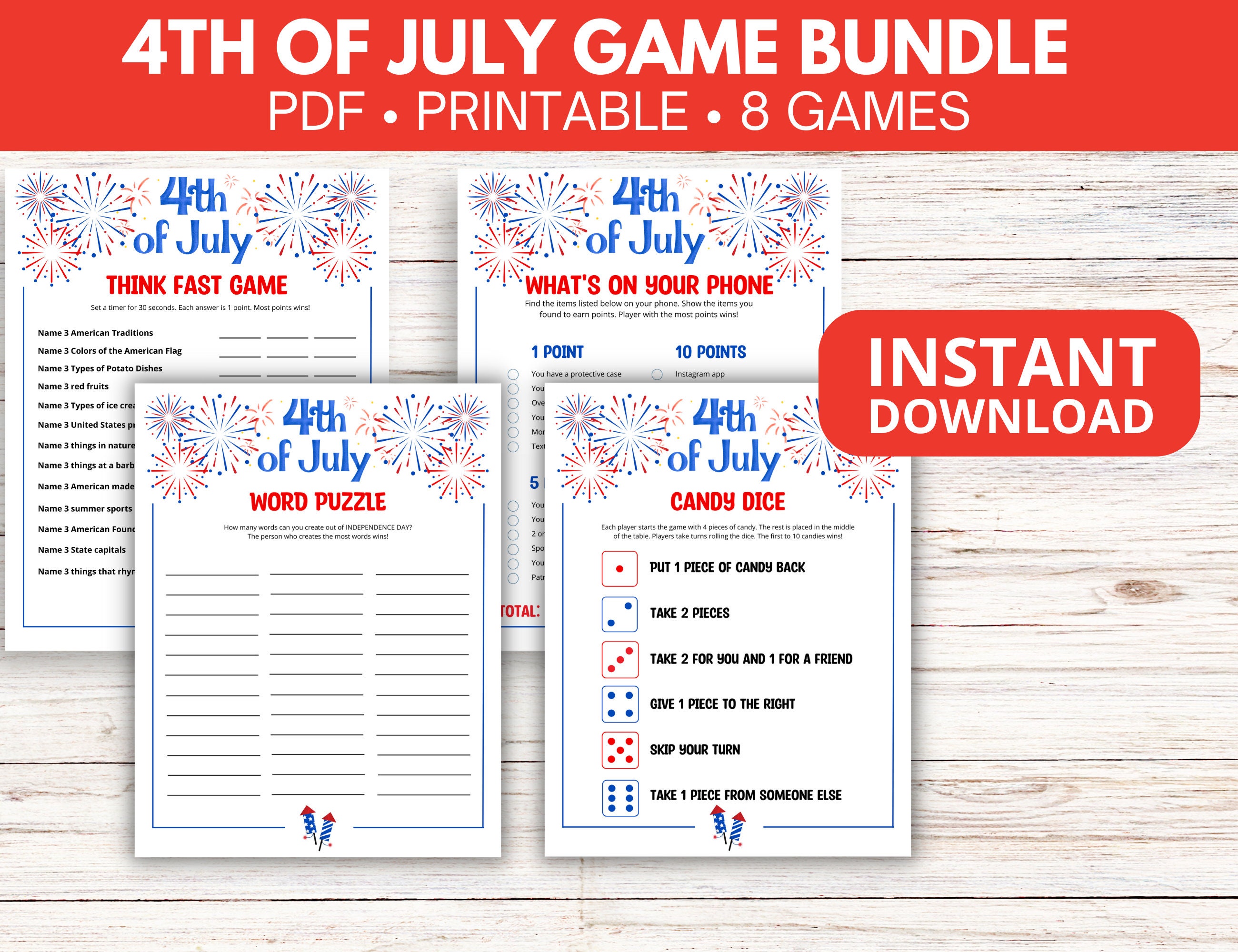 July 4th Printable Games Bundle, Family Reunion Games, Fourth of July ...