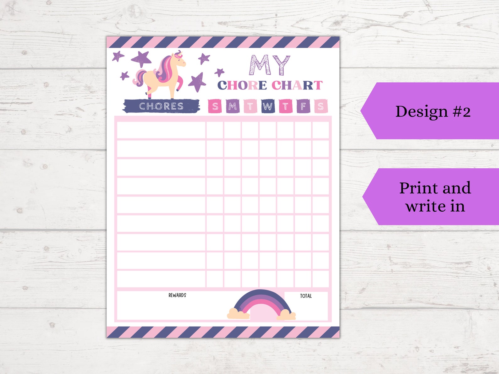 Unicorn Chore Chart Template for Kids, Personalized Unicorn to Do List ...