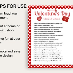 Valentine's Trivia Printable, Valentine Party Printables for Kids ...