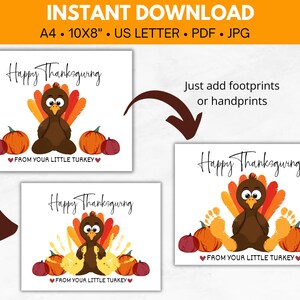 Turkey Footprint Craft Printable, Fall Footprint Art, Thanksgiving Baby ...
