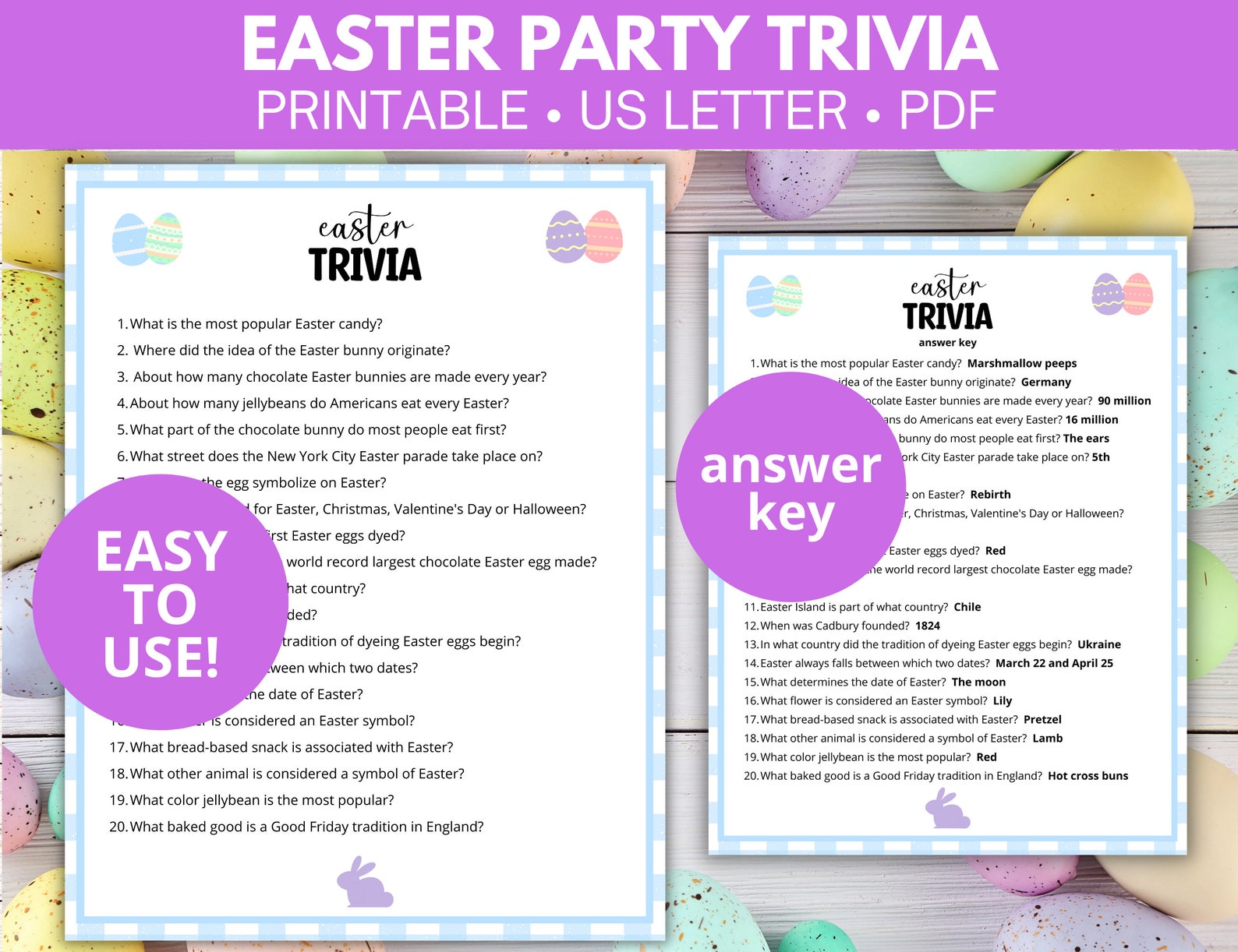 Easter Trivia Game Printable, Easter Party Group Game, Easter Trivia ...