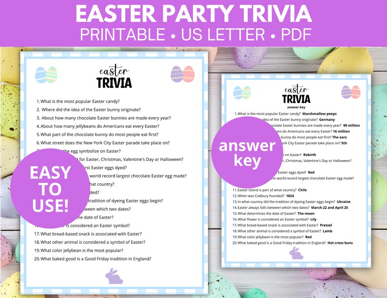Easter Trivia Game Printable, Easter Party Group Game, Easter Trivia ...