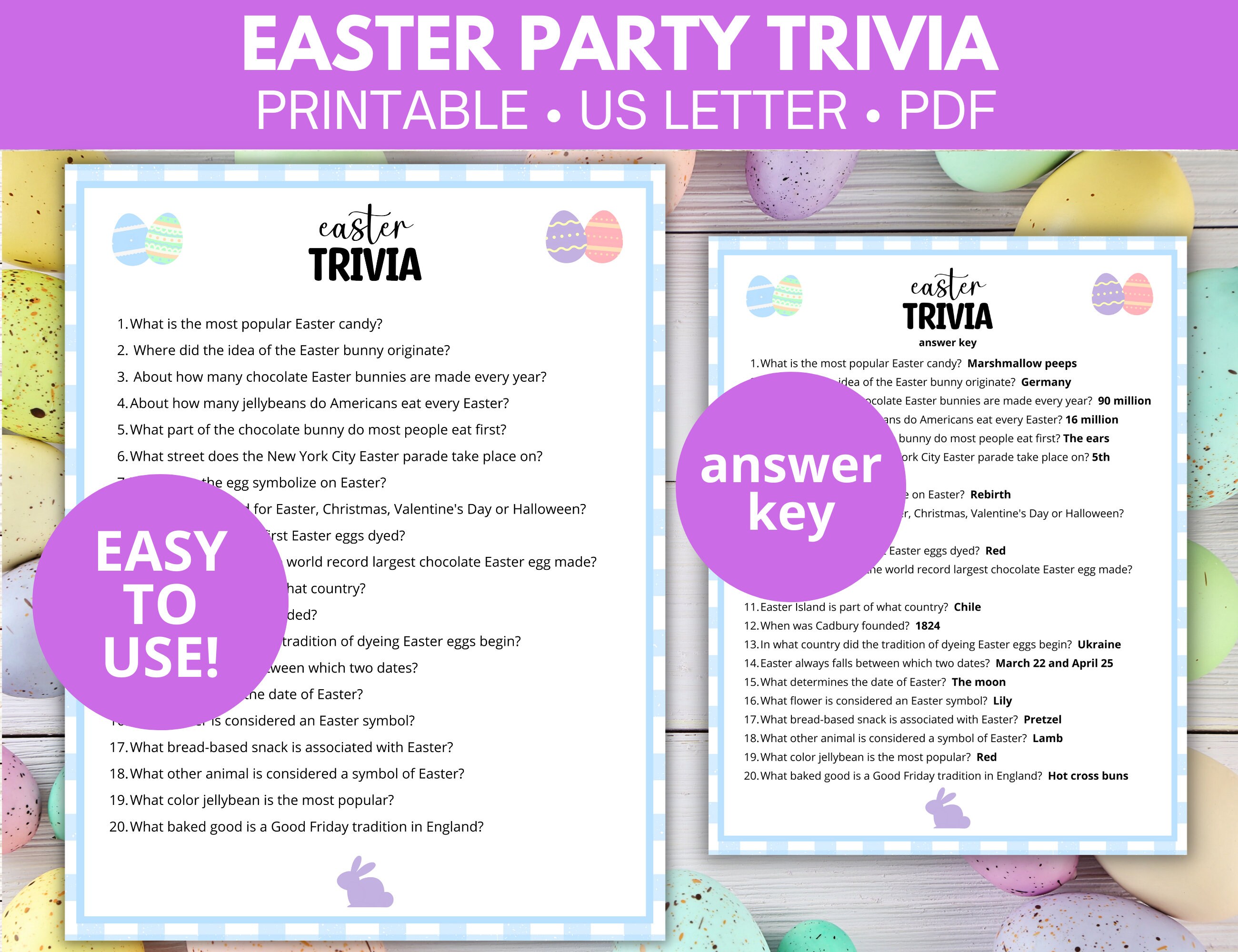 Easter Trivia Game Printable, Easter Party Group Game, Easter Trivia ...