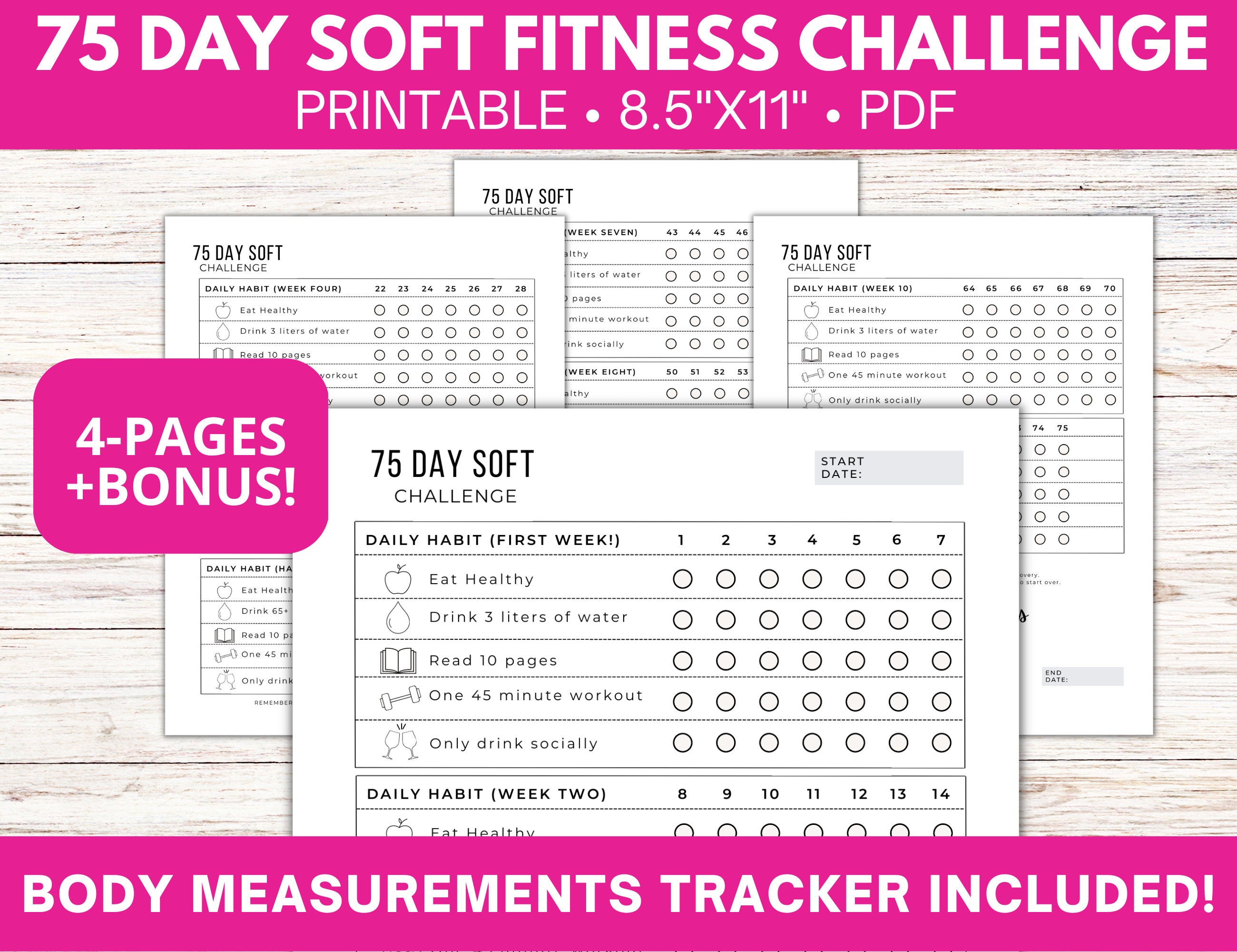75 Days Soft Challenge Printable Tracker, 75 Soft Printable Planner ...
