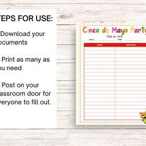 Sign up Sheet Template for Cinco De Mayo Party, Mexican Food Potluck ...